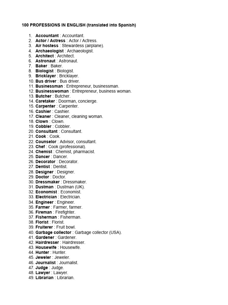 100 Professions in English | PDF | Science | Mathematics