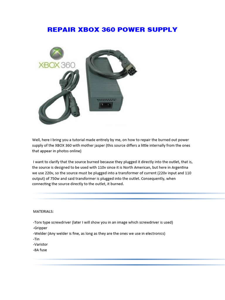 Repair Xbox 360 Power Supply | PDF | Electronics | Electrical Components