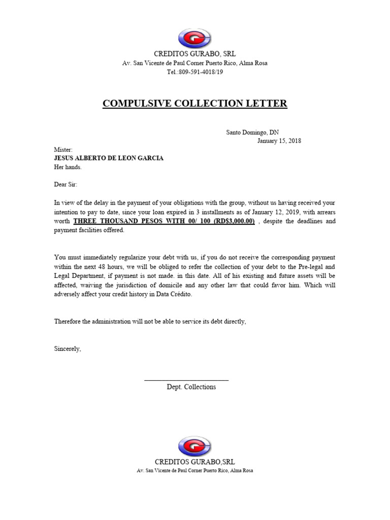 Compulsive Collection Letter | PDF | Debt | Credit History