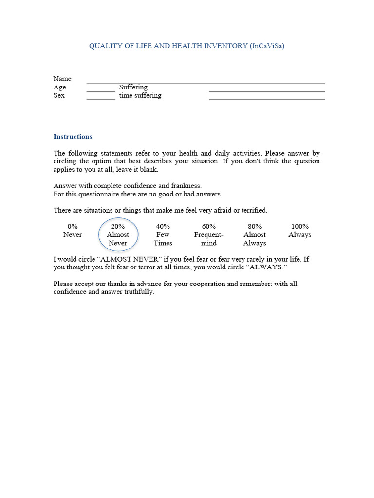 Quality of Life and Health Inventory | Download Free PDF | Quality Of ...