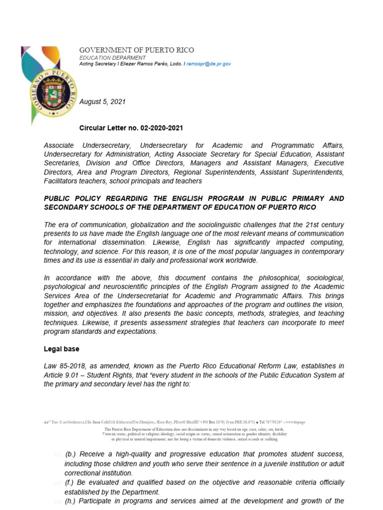 English Program Circular Letter No. 02-2021-2022-Signed | PDF | Word ...