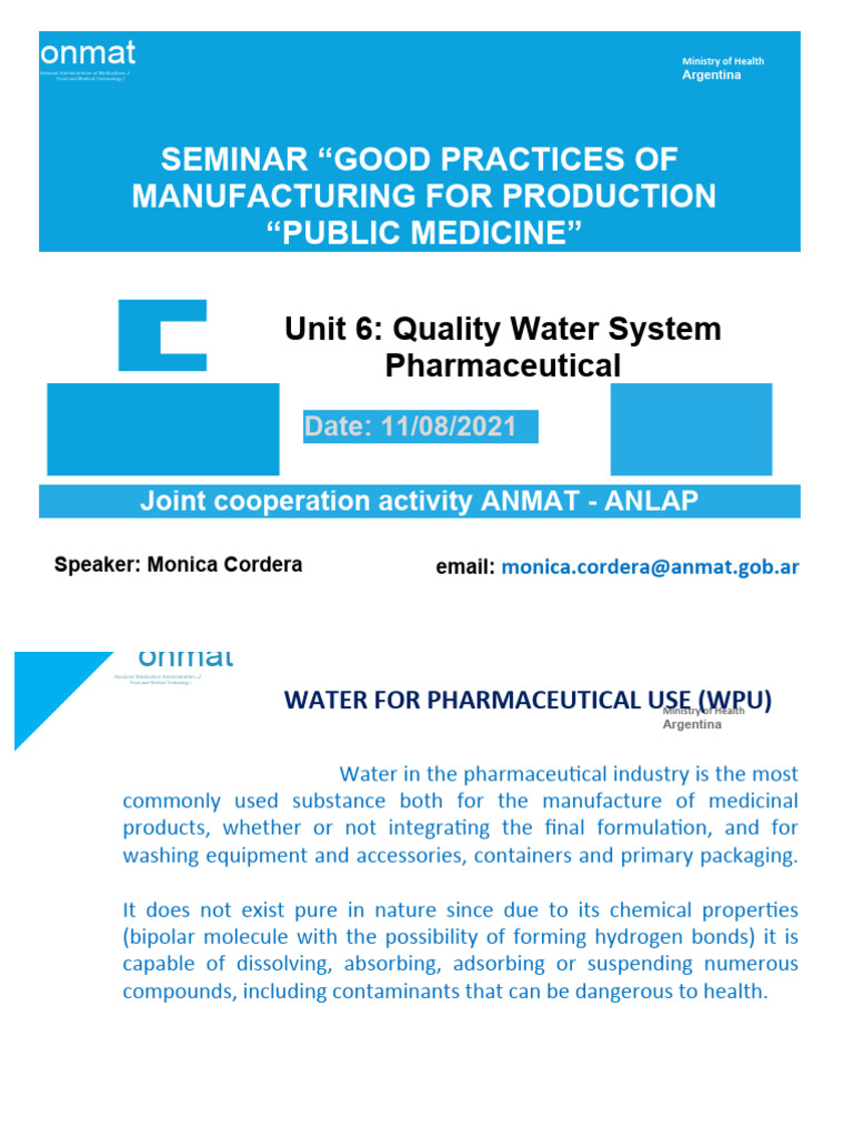 Unit 6 - Pharmaceutical Quality Water System | PDF | Purified Water | Water