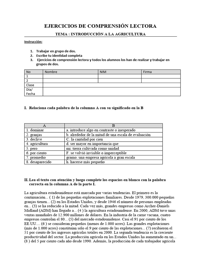 Ejercicios de Comprensión Lectora | PDF | Agricultura | Indonesia