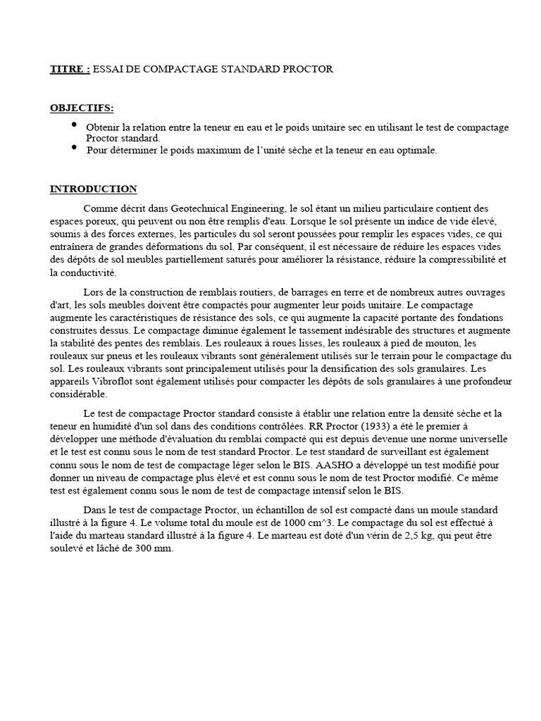 Essai de Compactage Proctor Standard | PDF