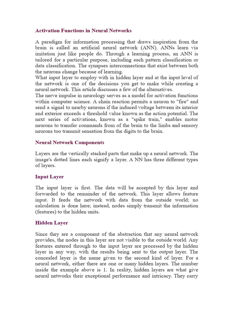 4 - Activation Functions in Neural Networks | PDF | Artificial Neural ...