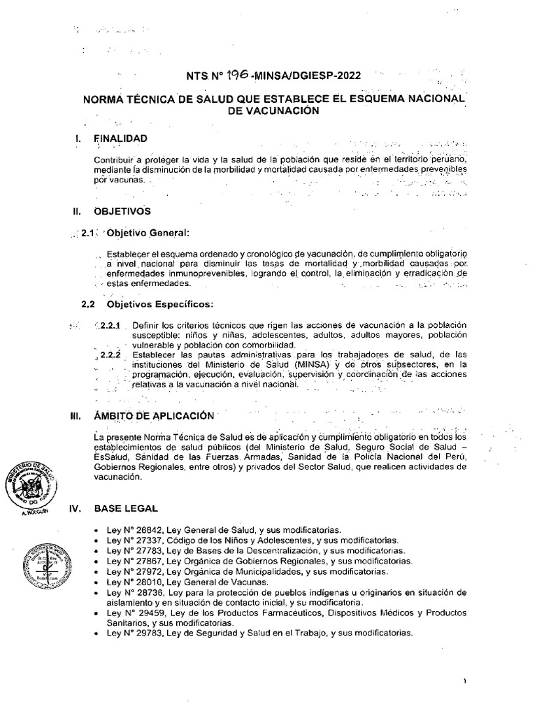 RM 884 2022 MINSA Mod RM 218 2024 | PDF | Vacunas | Sistema inmune