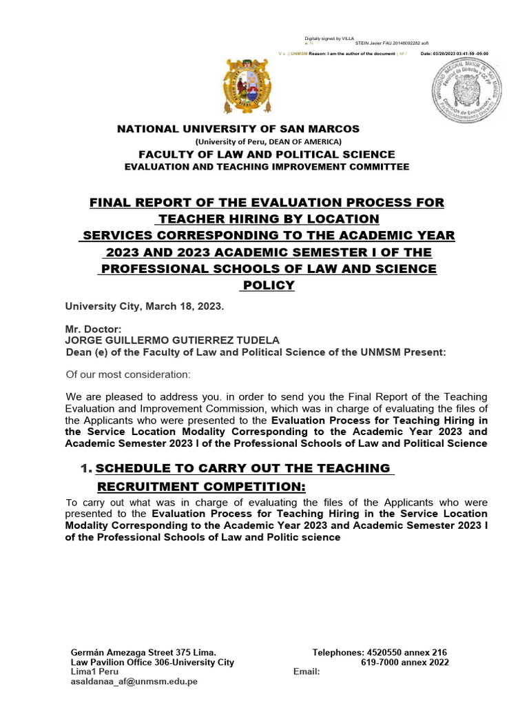 Final Report Evaluation Process For Teacher Hiring Academic Year and ...