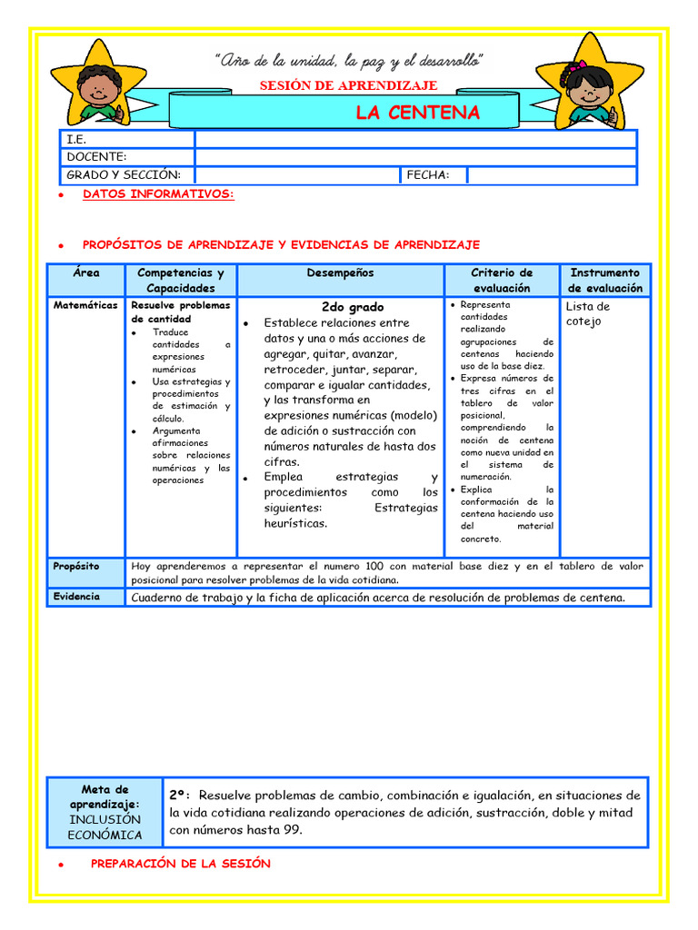 2º E11 S3 Sesion D2 Mat Conocemos La Centena | PDF | Evaluación ... 2º E11 S3 Sesion D2 Mat Conocemos La Centena | PDF | Evaluación ...