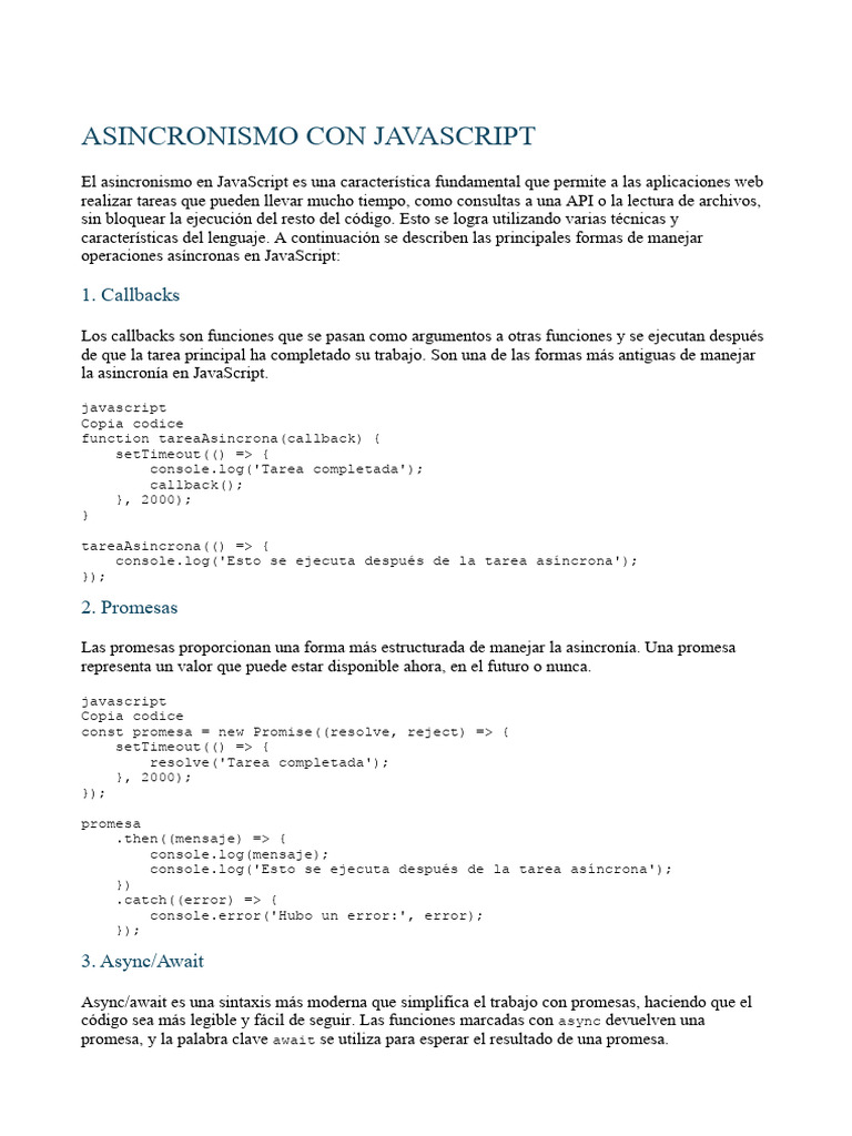 Asincronismo Con Javascript | PDF | Script Java | Devolución de llamada (programación de ...
