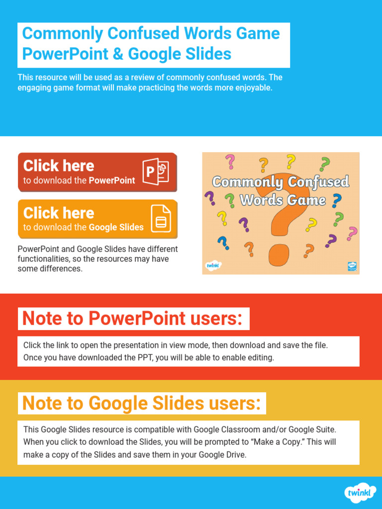 Commonly Confused Words Game Resource | PDF