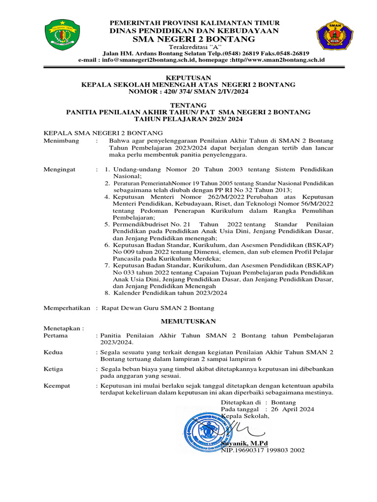 SK - Panitia Pat 2024 | PDF