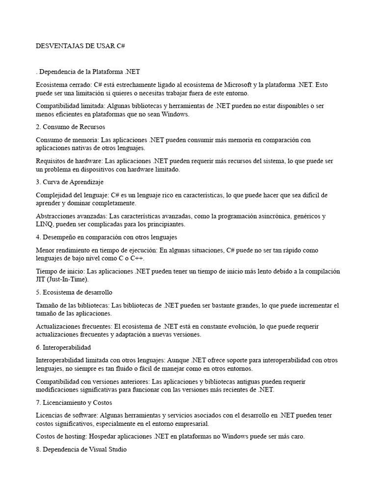Desventajas de Ci Sharp | PDF | .NET Framework | Lenguaje de programación