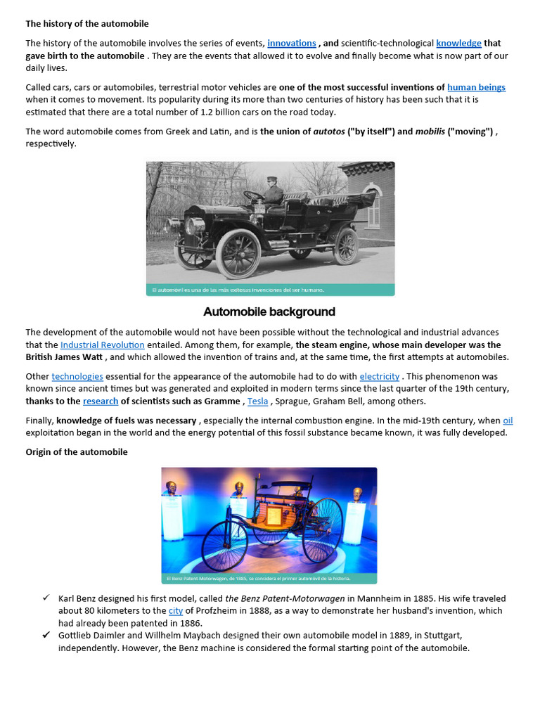 Evolution of the Automobile History | PDF | Car | Engines