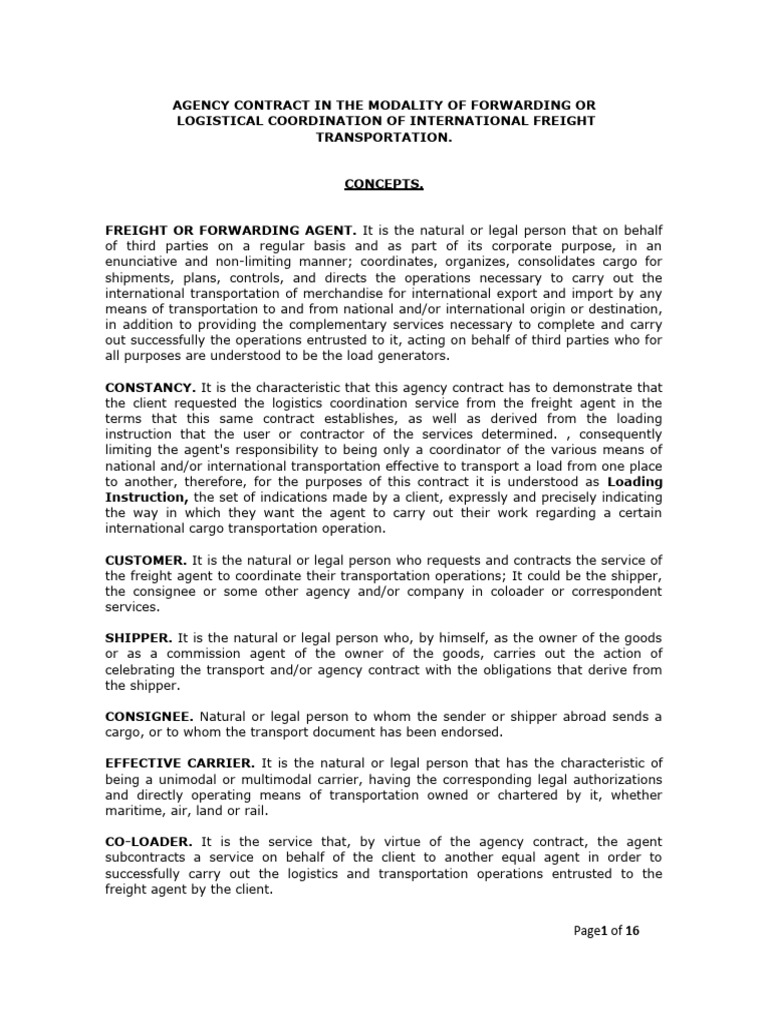 International Freight Forwarder Contract | PDF | Cargo | Bill Of Lading