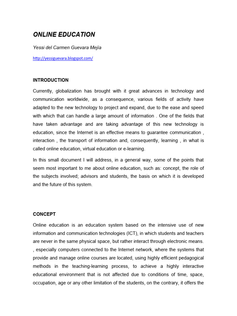 Online Education Essay | PDF | Educational Technology | Learning