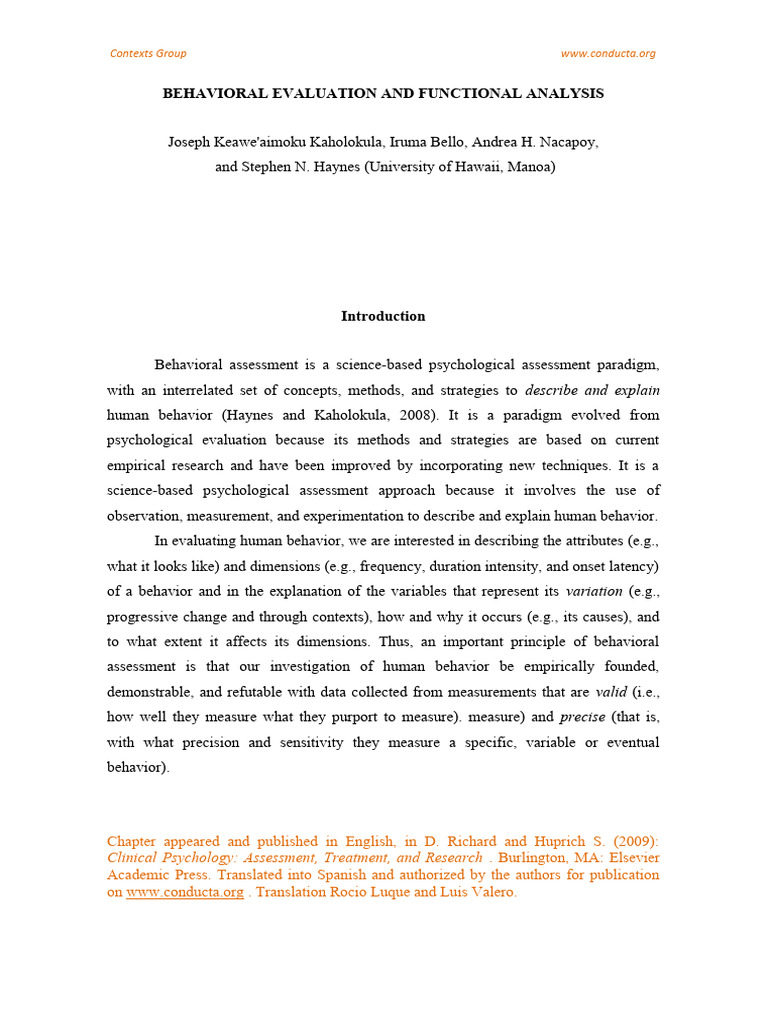 Haynes Behavioral Assessment and Functional Analysis | PDF | Validity ...