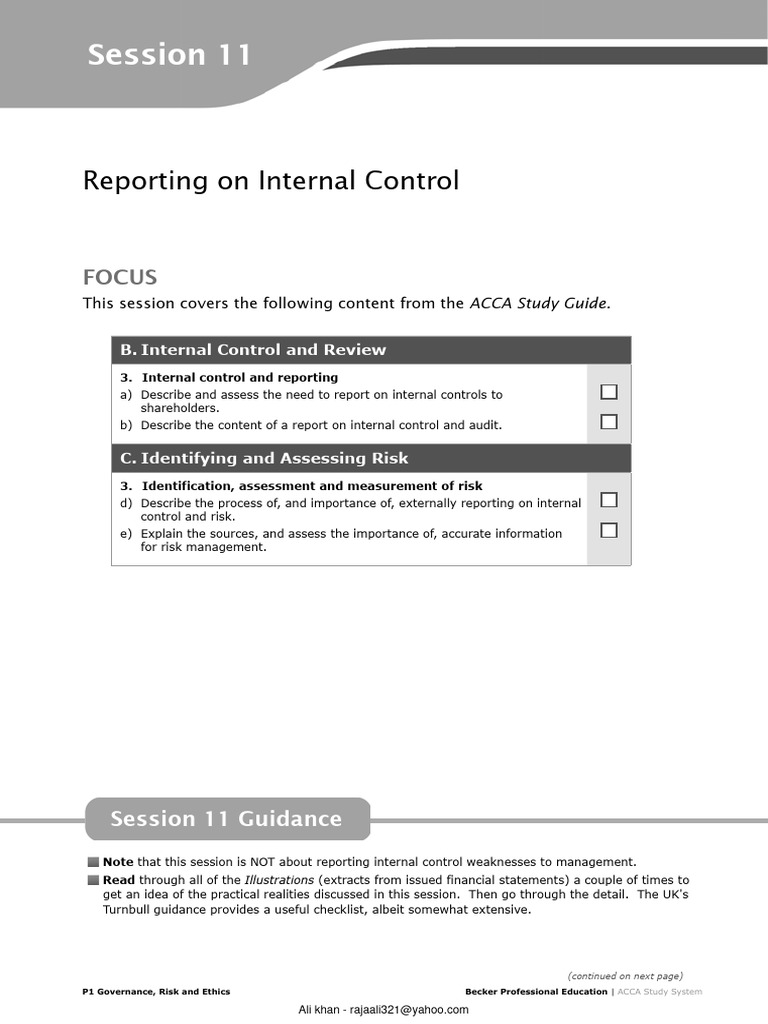 ACCA Internal Control Reporting Guide | PDF | Internal Control ...