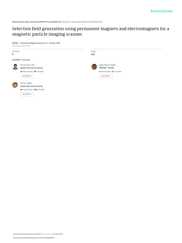 Selection Field Generation Using Permanent Magnets and Electromagnets For A Magnetic Particle ...