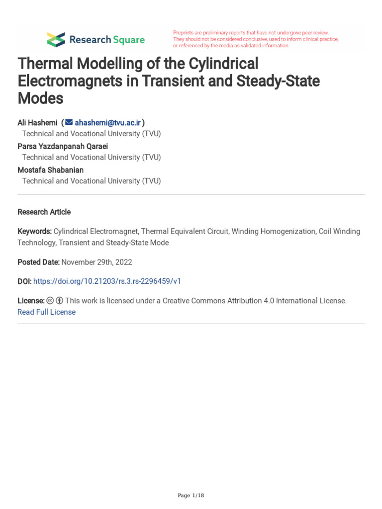 Thermal Modelling of The Cylindrical Electromagnets in Transient and Steady-State Modes | PDF ...