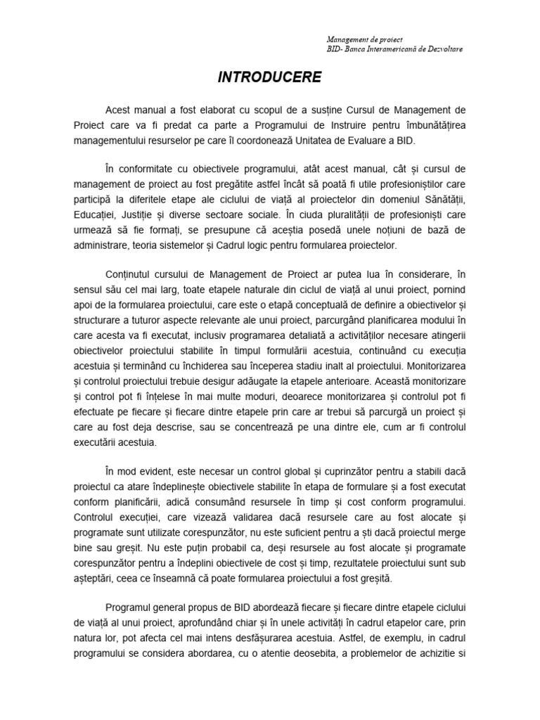 Manual de Management de Proiect Al BID | PDF