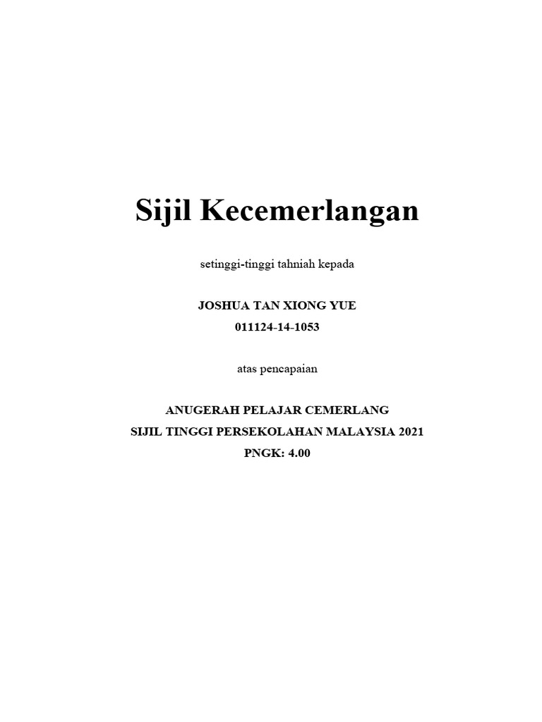 Sijil Kecemerlangan Pelajar STPM 2021 | PDF