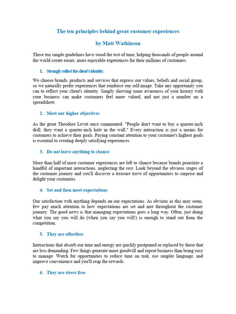 The Ten Principles Behind Great Customer Experiences | Download Free ...