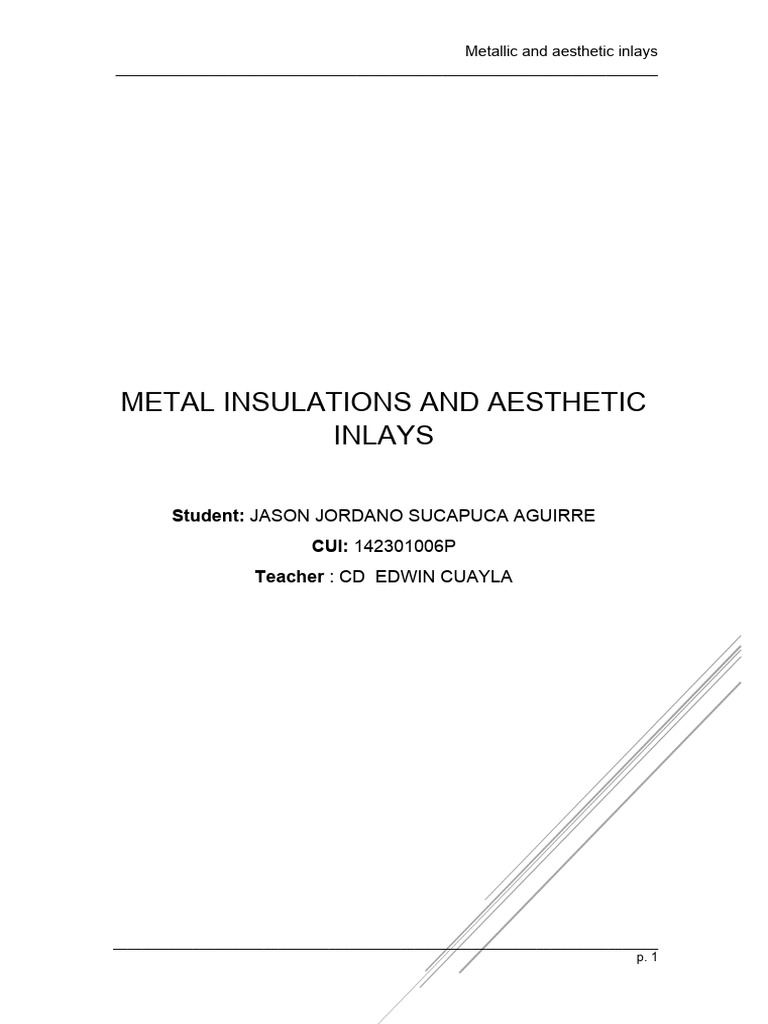 Metal Inlays and Aesthetic Inlays | PDF | Dental Composite | Human Tooth