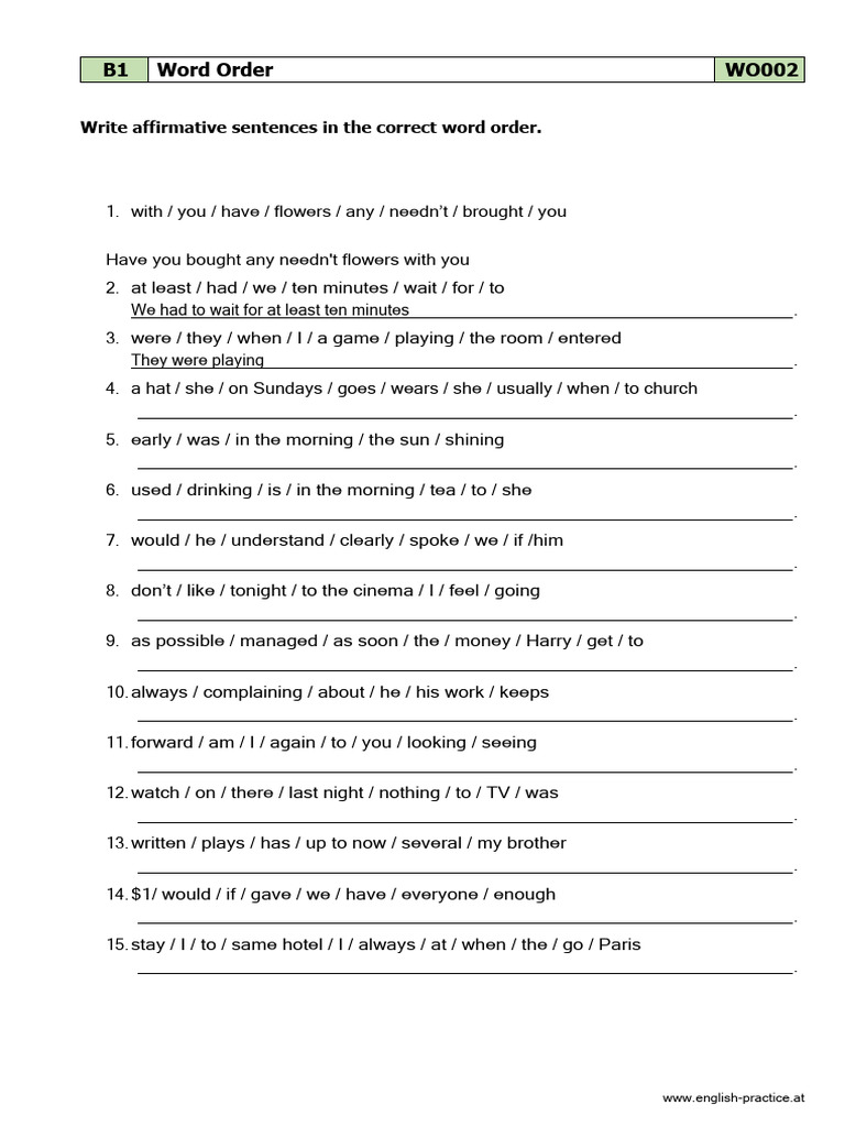 Wo002 Word Order 2 | PDF