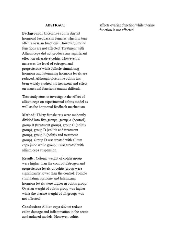 Allium Cepa's Impact on Colitis Hormones | PDF | Ulcerative Colitis ...