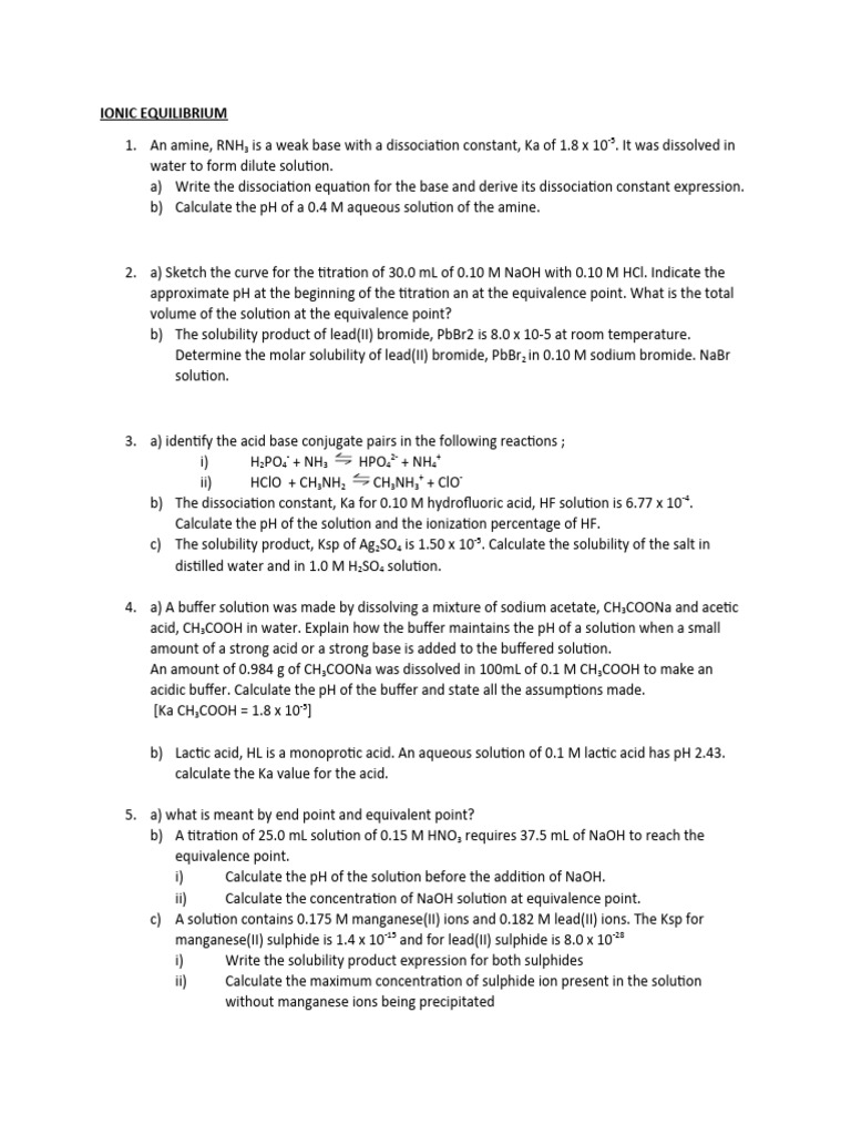 Ionic Equilibrium and Buffer Solutions | PDF | Acid | Ph
