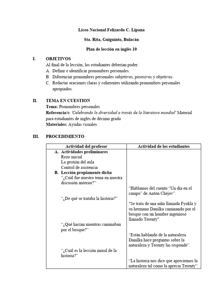 Pronombre Personal LP | PDF | Asunto (gramática) | Pronombre