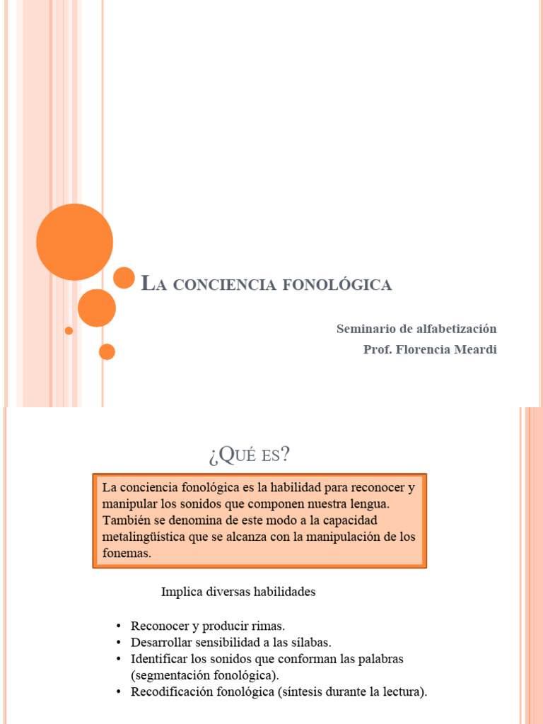 La Conciencia Fonológica Power Point | PDF | Palabra | Sílaba