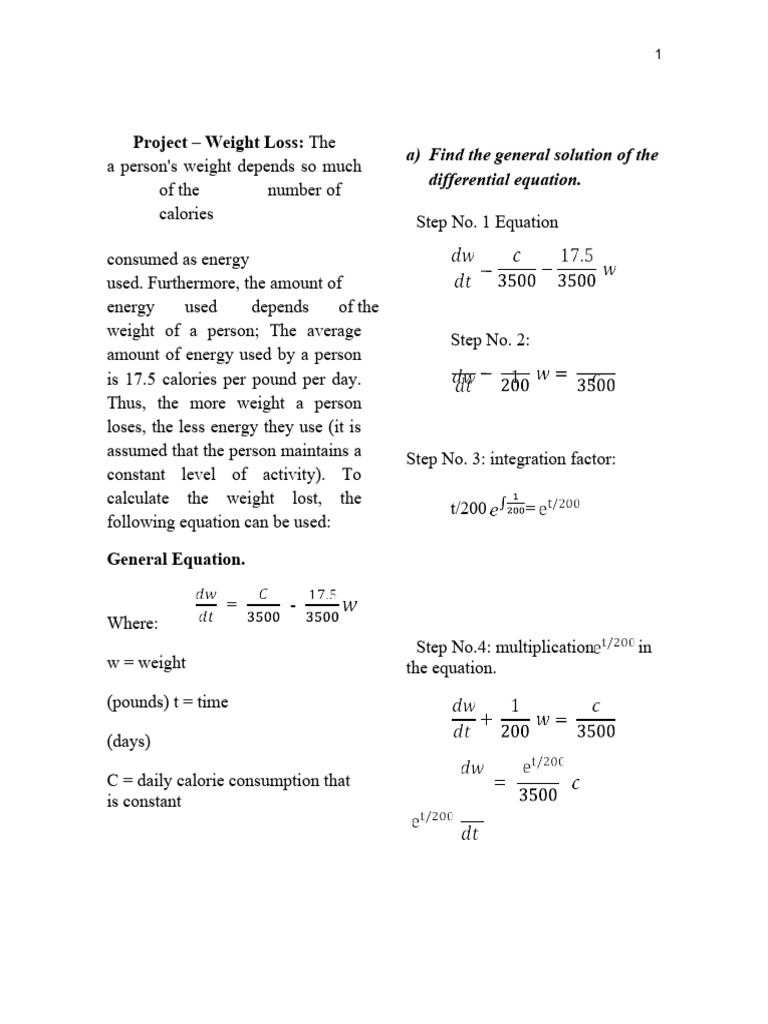 Weight Loss Equation Analysis | PDF | Equations | Mathematical Concepts
