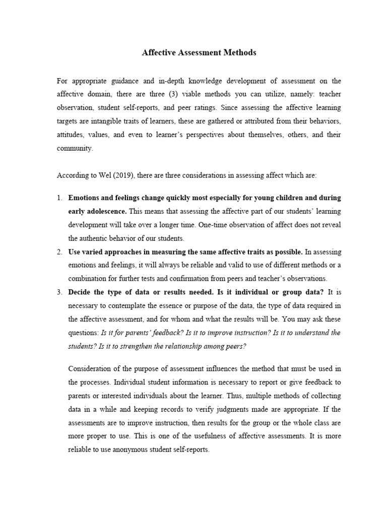 Affective Assessment Methods | PDF | Educational Assessment | Survey ...