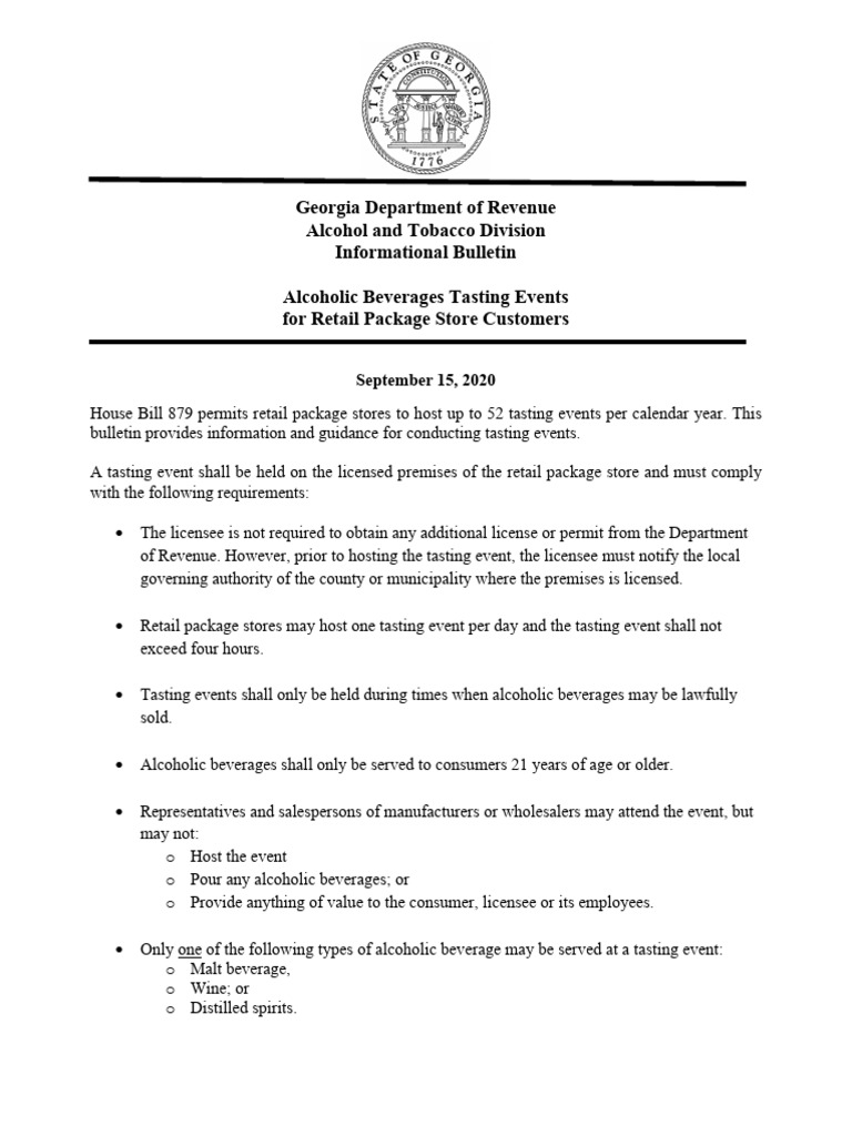 Georgia Retail Alcohol Tasting Events Guide | PDF | Alcoholic Beverages ...