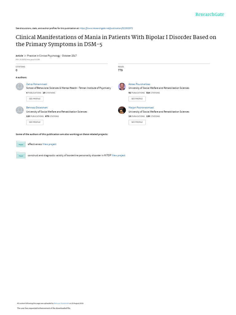 Clinical Manifestations of Mania in Patients With | PDF | Bipolar ...