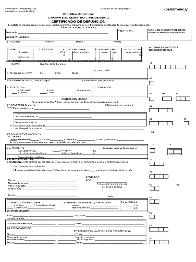 Formato De Certificado Medico De Defuncion