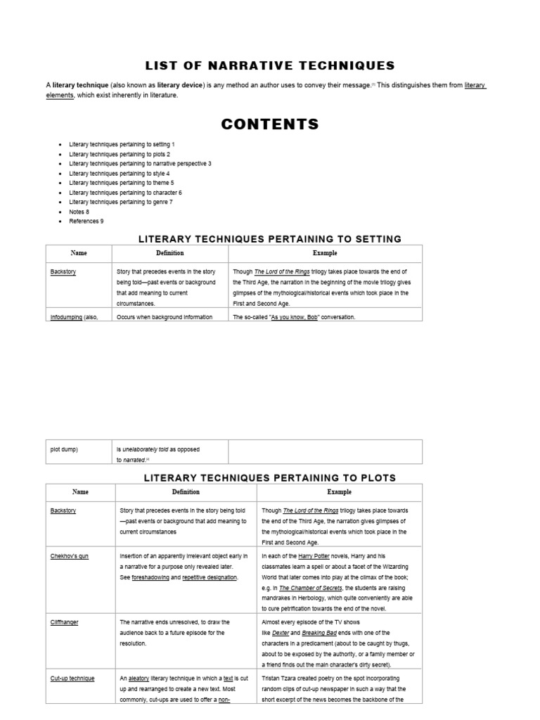 List of Narrative Techniques | PDF | Narration
