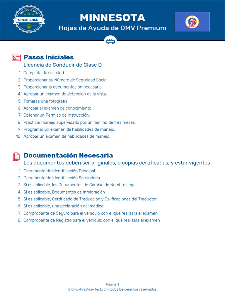 DMV Cheat Sheet Minnesota Es Auto Premium | PDF | Tráfico | Semáforo