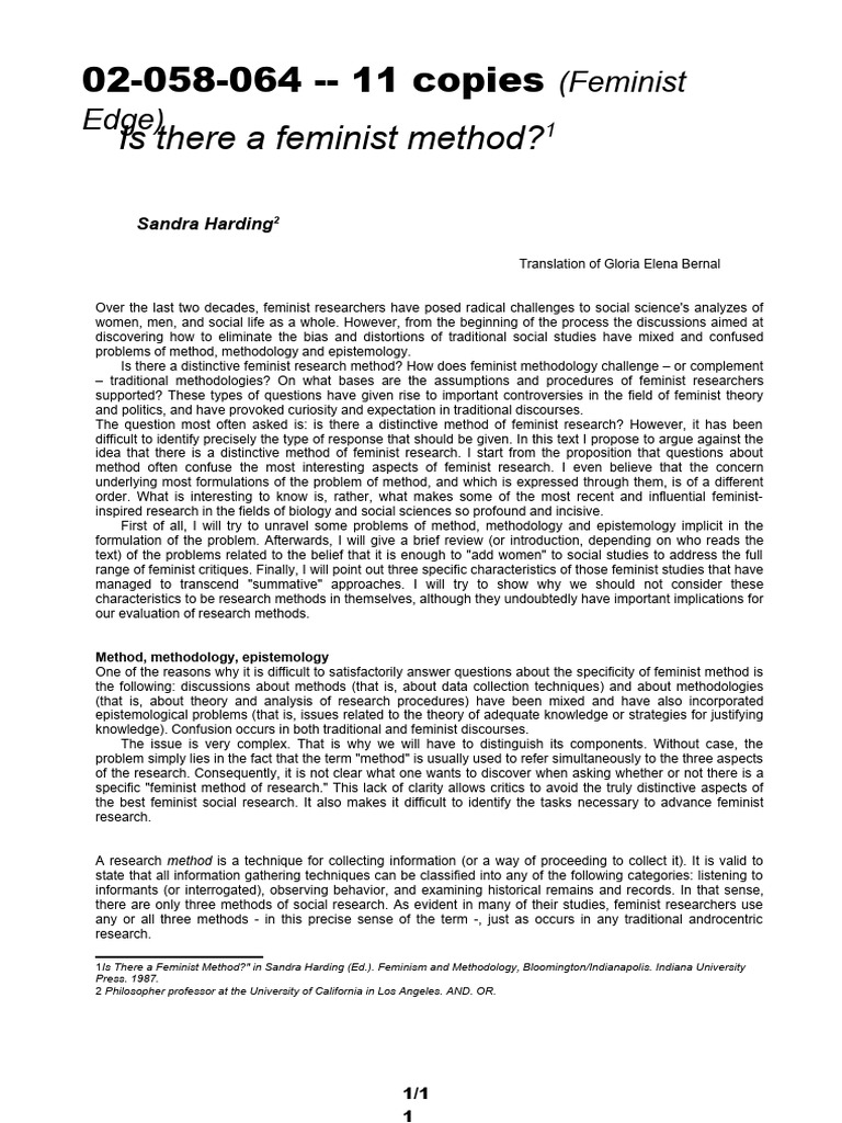 Harding - There Is A Feminist Method | PDF | Methodology | Epistemology