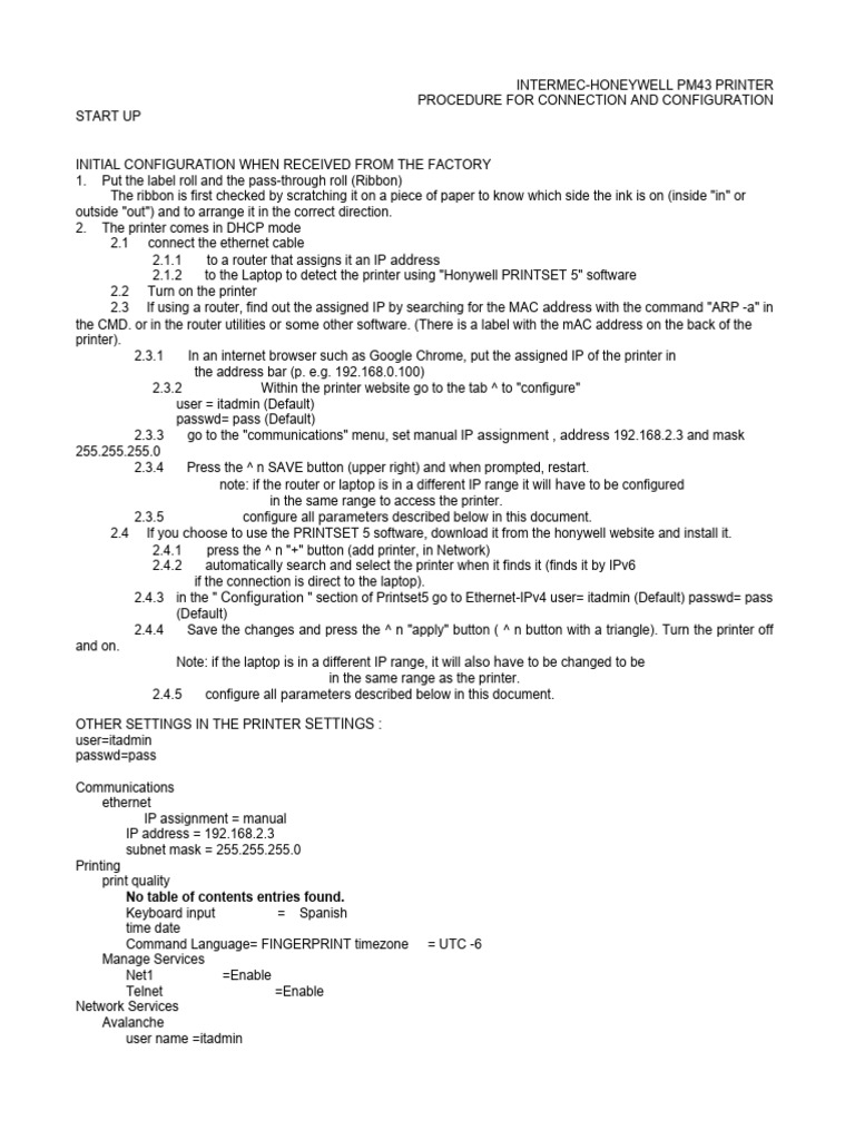Startup Procedure - Intermec Printer | PDF | Ip Address | File Transfer ...