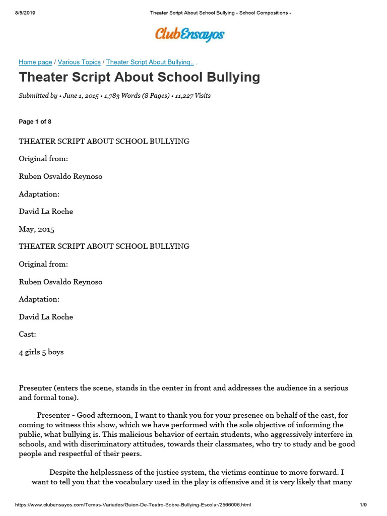 Theater Script About School Bullying - School Compositions | PDF ...