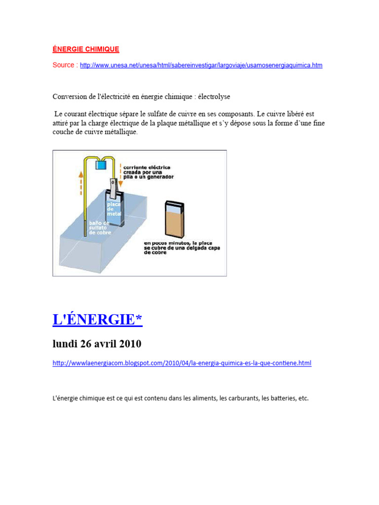 Définition et exemples d'énergie chimique | PDF | Centrale électrique ...