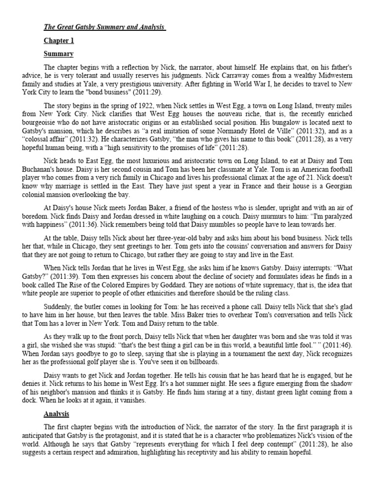 The Great Gatsby Summary and Analysis | PDF | The Great Gatsby