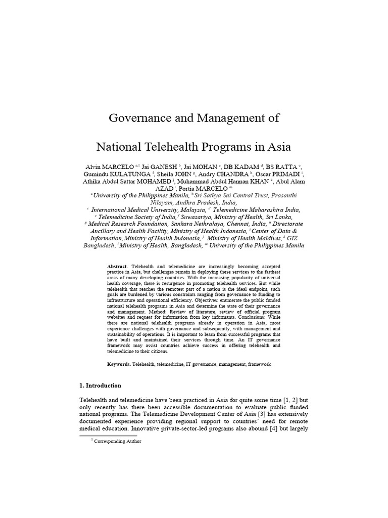 GT2015 - Governance and Management of National-Scale Telehealth Programs in Asia | PDF ...