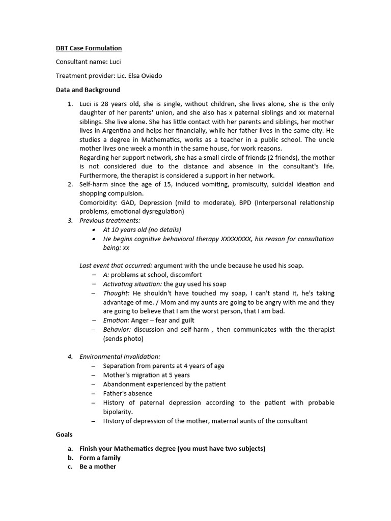 DBT Case Formulation | Download Free PDF | Dialectical Behavior Therapy ...