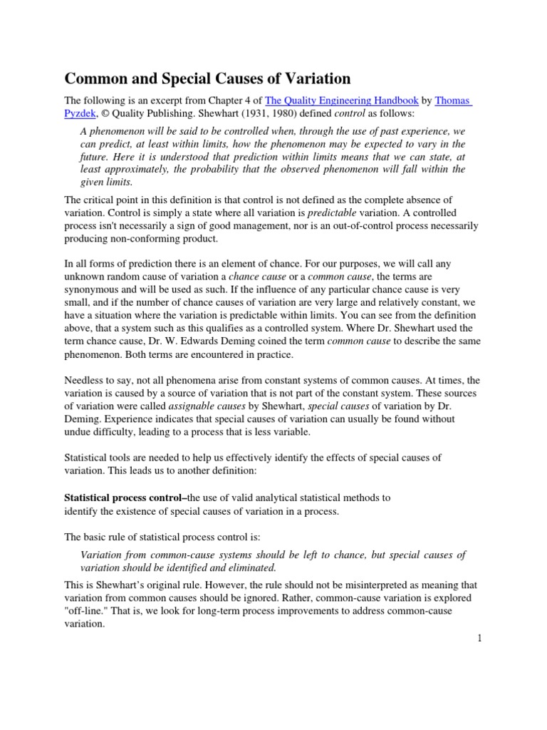 Common and Special Causes of Variation | PDF | Statistics | Scientific ...