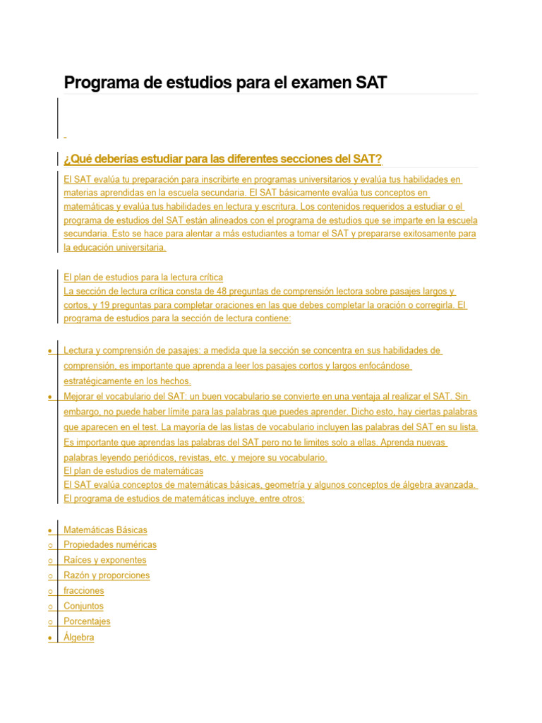 Programa de Estudios para El Examen SAT | PDF | Se sentó