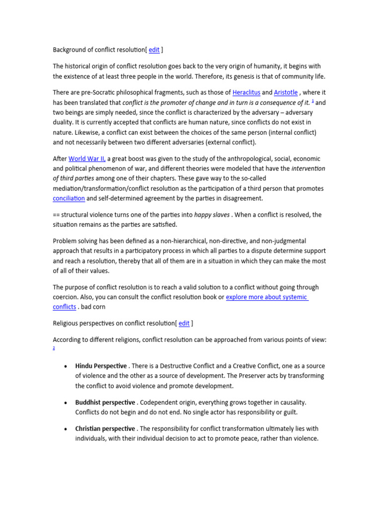 History and Perspectives on Conflict Resolution | PDF | Conflict ...