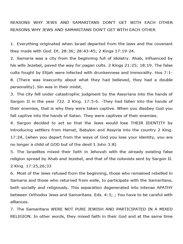 Why Were The Samaritans And Jews Enemies To Lovers